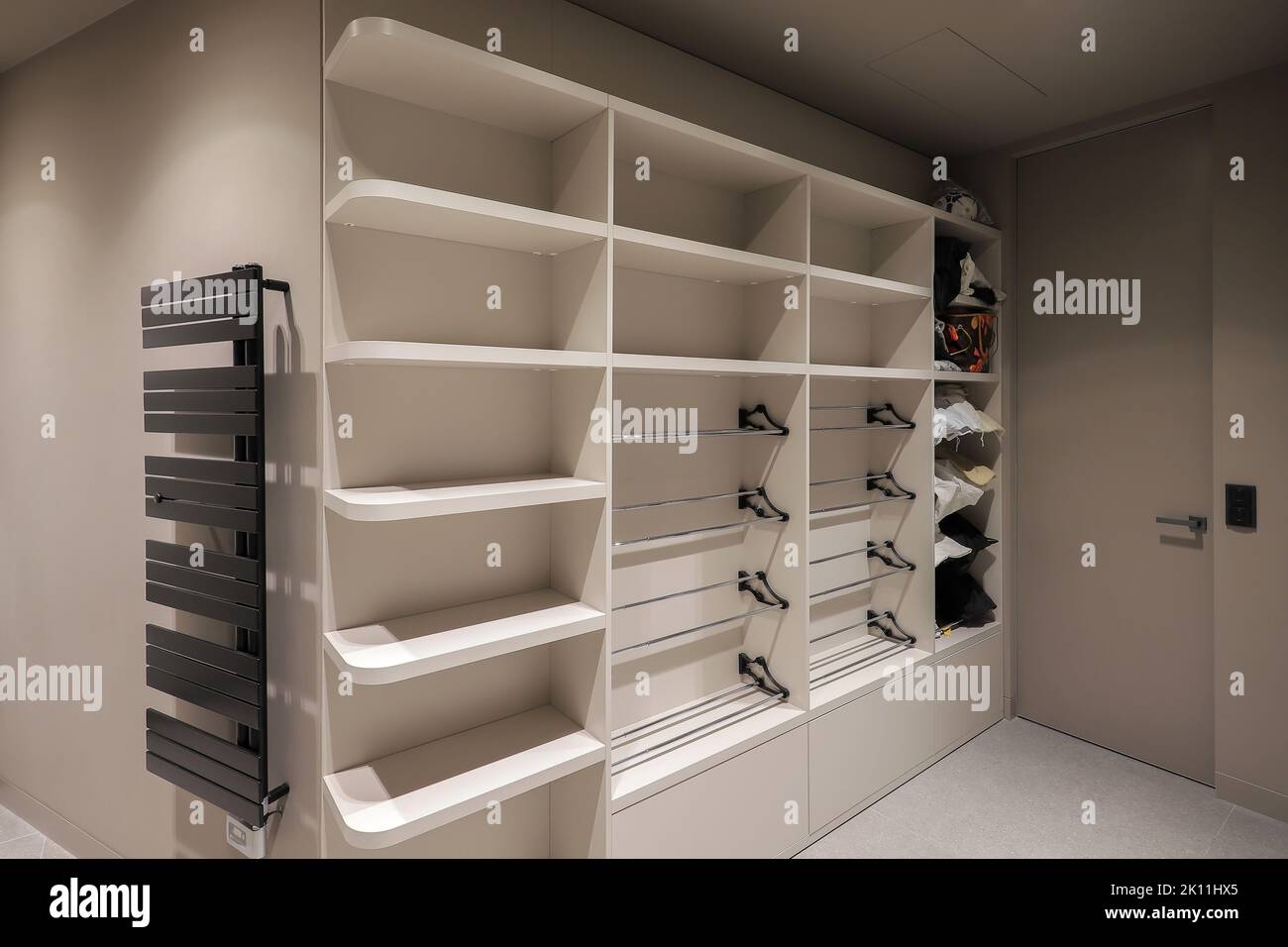 Inside empty modern dressing room interior with shelves Stock Photo - Alamy