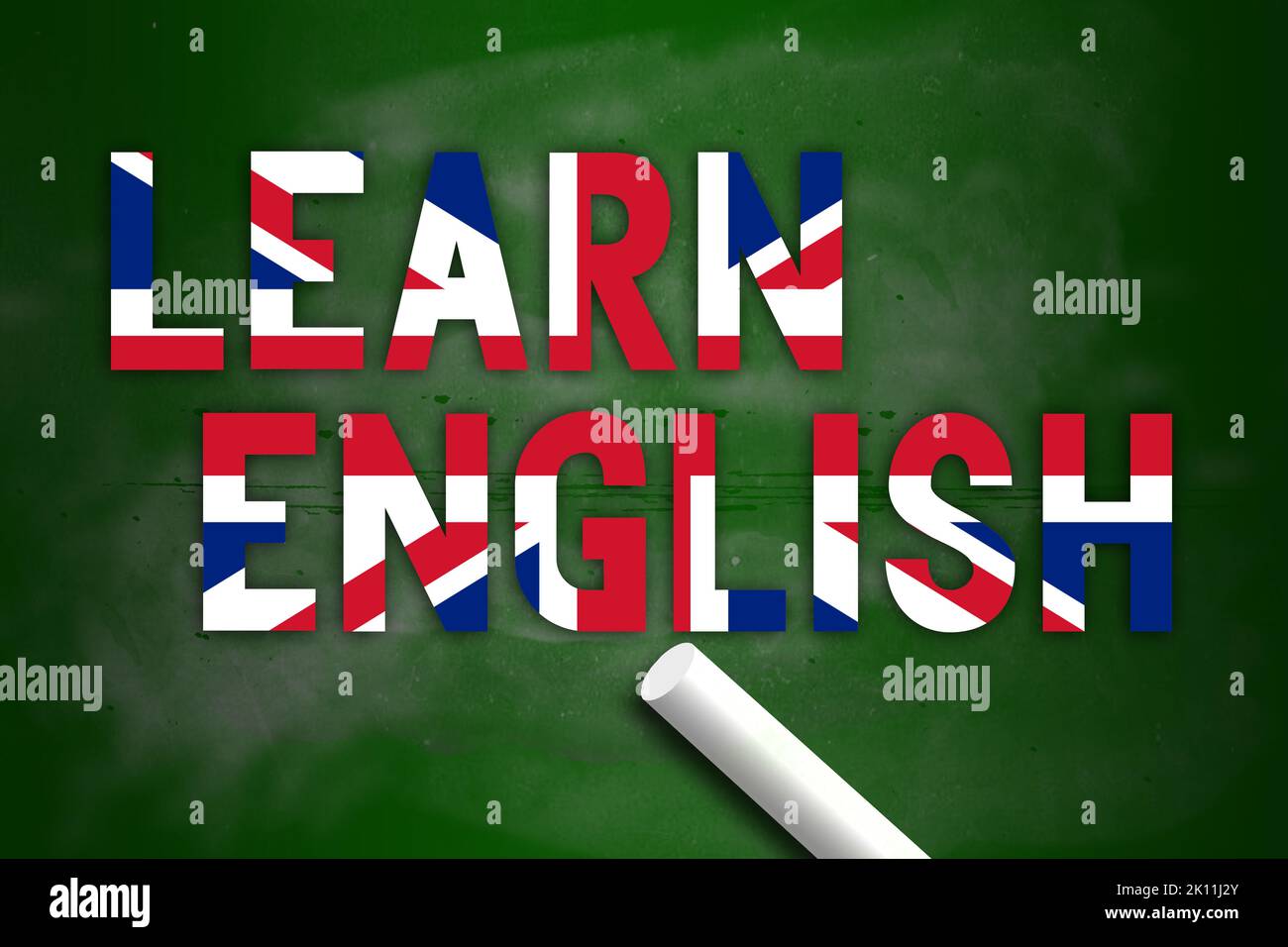 Learn English with United Kingdom flag color on chalkboard, 3d ...