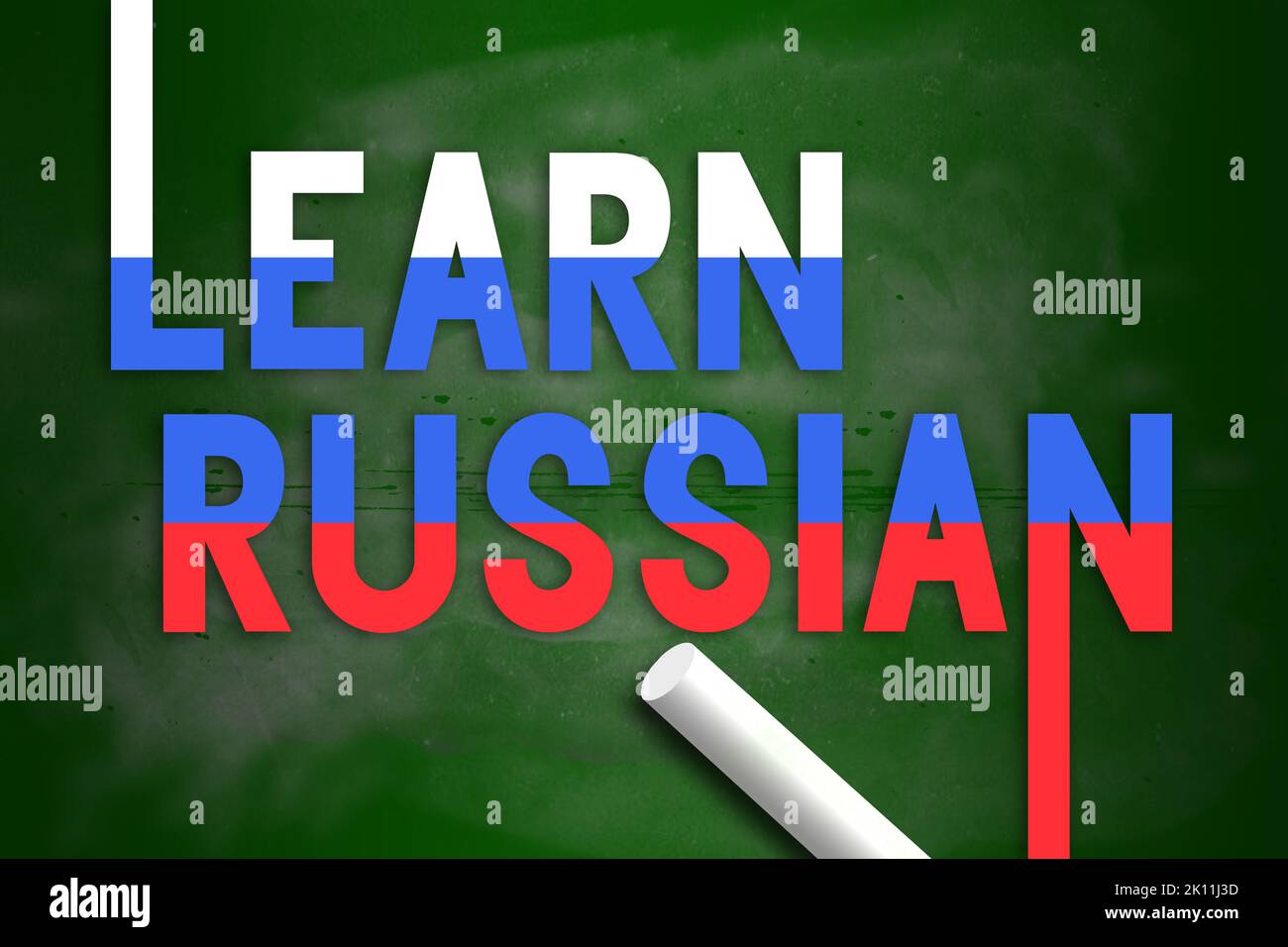 Learn Russian with Russia flag color on chalkboard, 3d rendering Stock ...