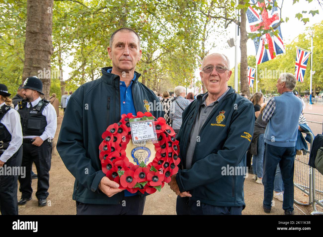 London, UK. 14th September, 2022. Royal British Legion members bring a ...