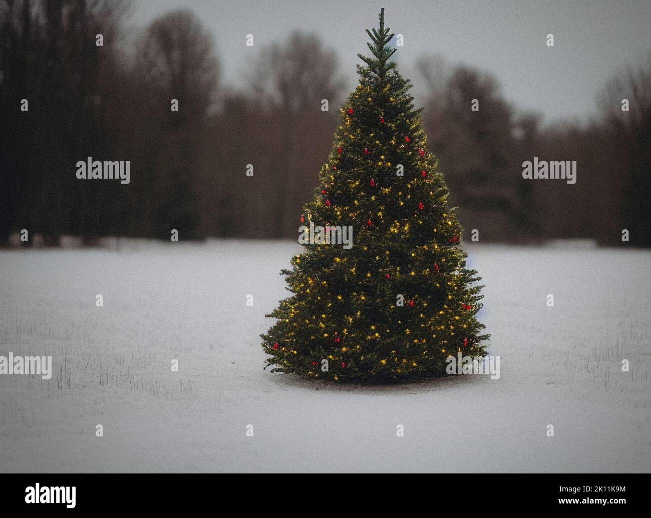 A Christmas tree in a snowy field Stock Photo - Alamy