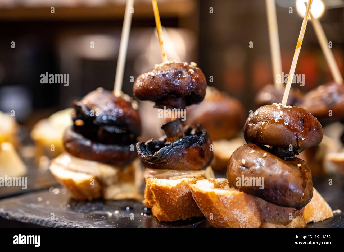 Typical snack in bars of Basque Country and Navarre, pinchos or pinxtos ...