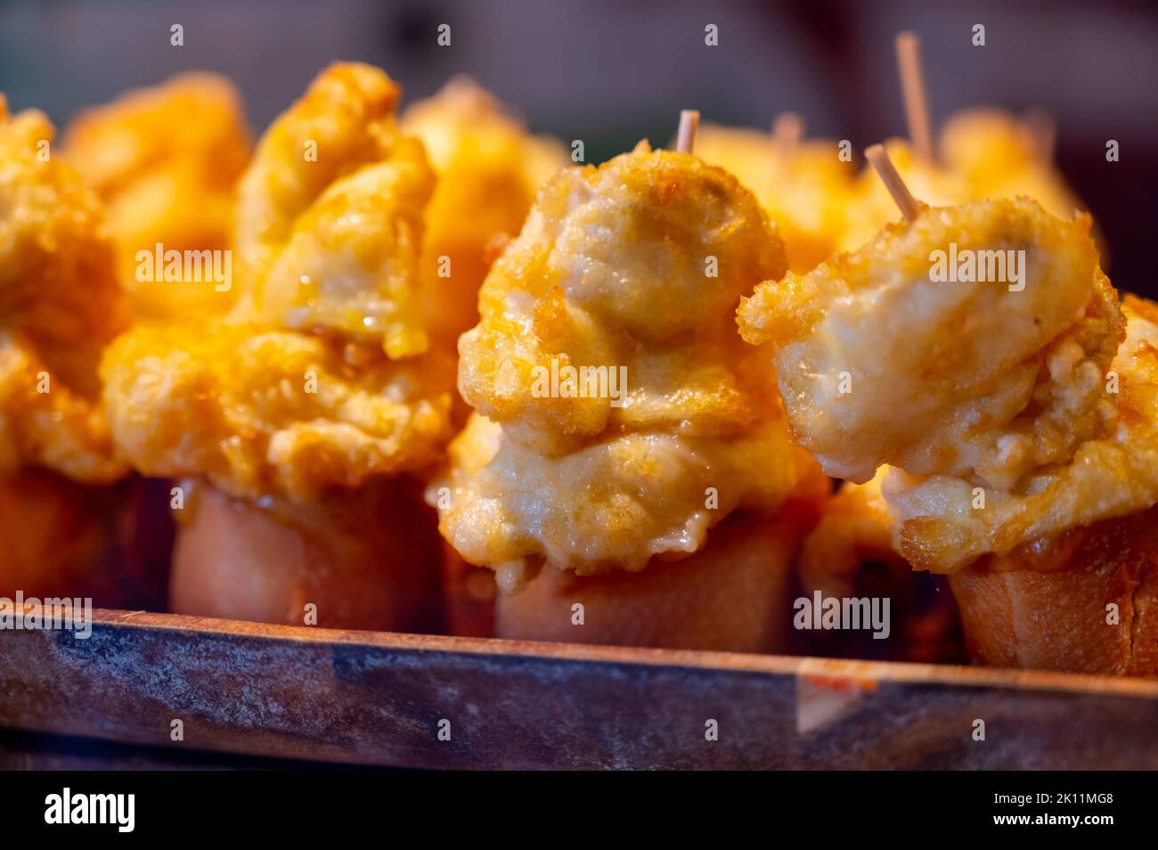 Typical snack in bars of Basque Country and Navarre, pinchos or pinxtos ...