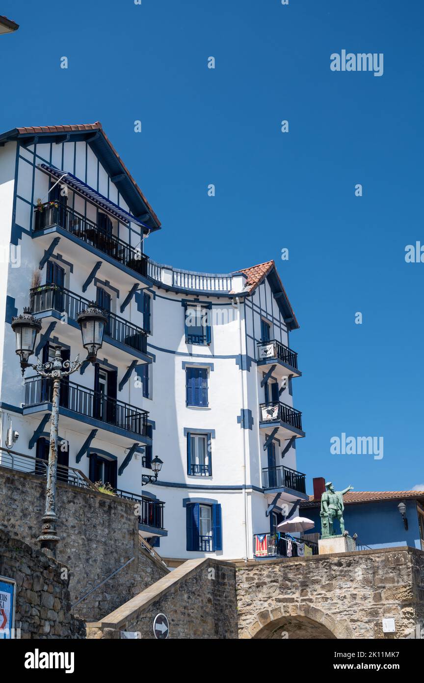 Sunny day in small fisherman's village Getaria near San Sebastian city ...