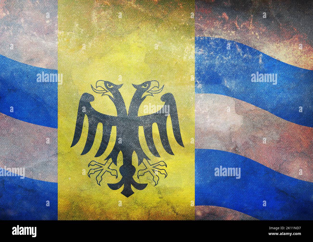 Top view of flag West Maas en Waal-vlag, Netherlands. retro flag with ...