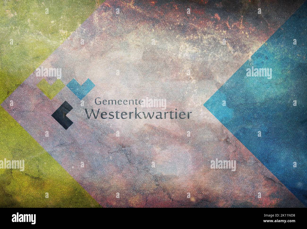 Top view of flag Westerkwartier, Netherlands. retro flag with grunge ...