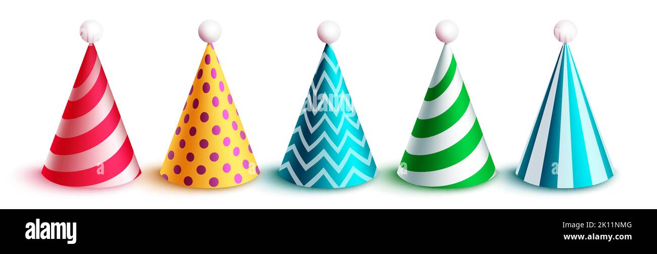 Birthday hat set vector design. Birthday hats element with pattern and ...