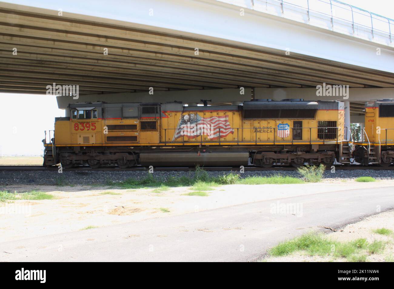 A Union Pacific freight train waits before proceeding near San Antonio ...