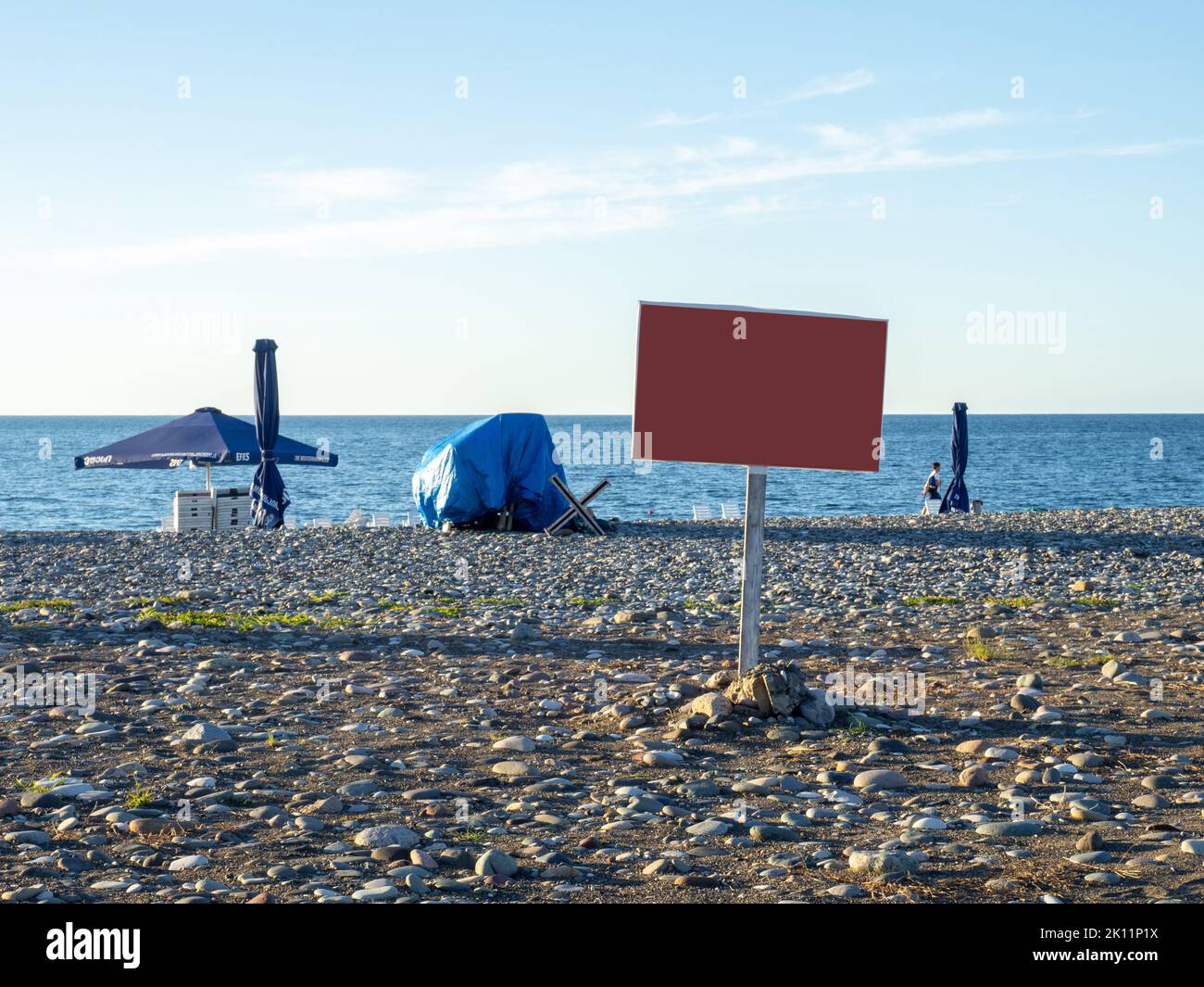 Batumi, Georgia. 09.09.2022 Blank sign on the beach. Mocap. Place for ...