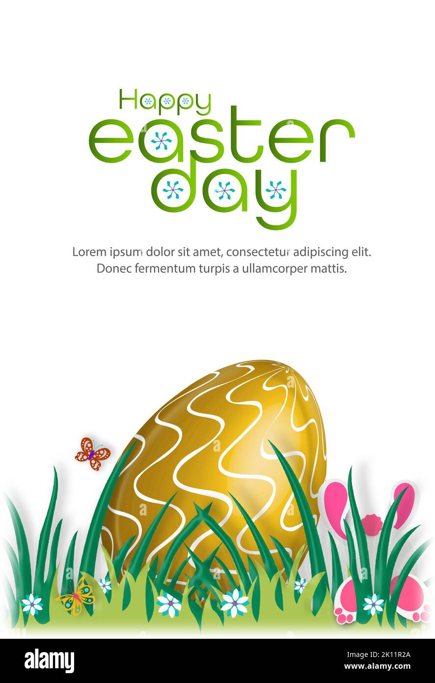 Happy Easter Day poster and banner template with Easter eggs, rabbit ...