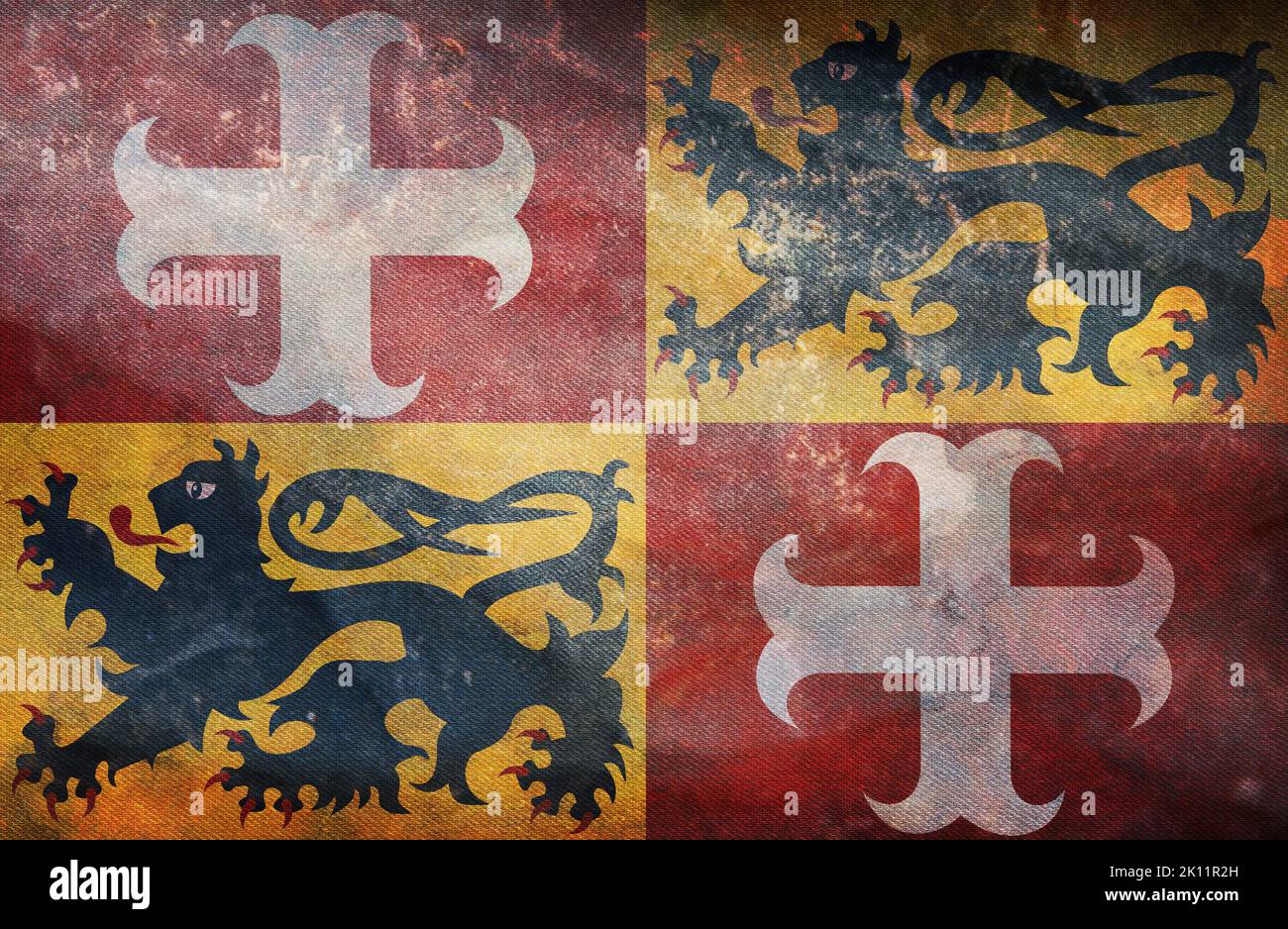 Top view of retro flag Aalter, Belgium with grunge texture. Belgian ...