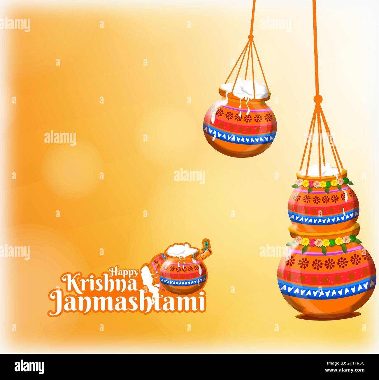 Beautiful illustration of Happy Krishna Janmashtami celebration, a ...