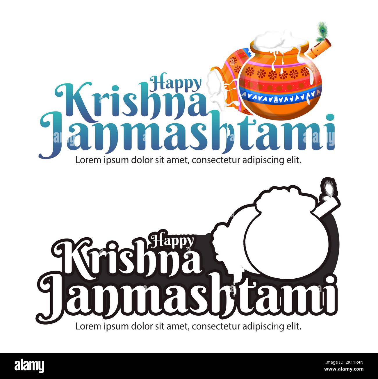 Happy Krishna Janmashtami typography, lord Krishna religious festival ...