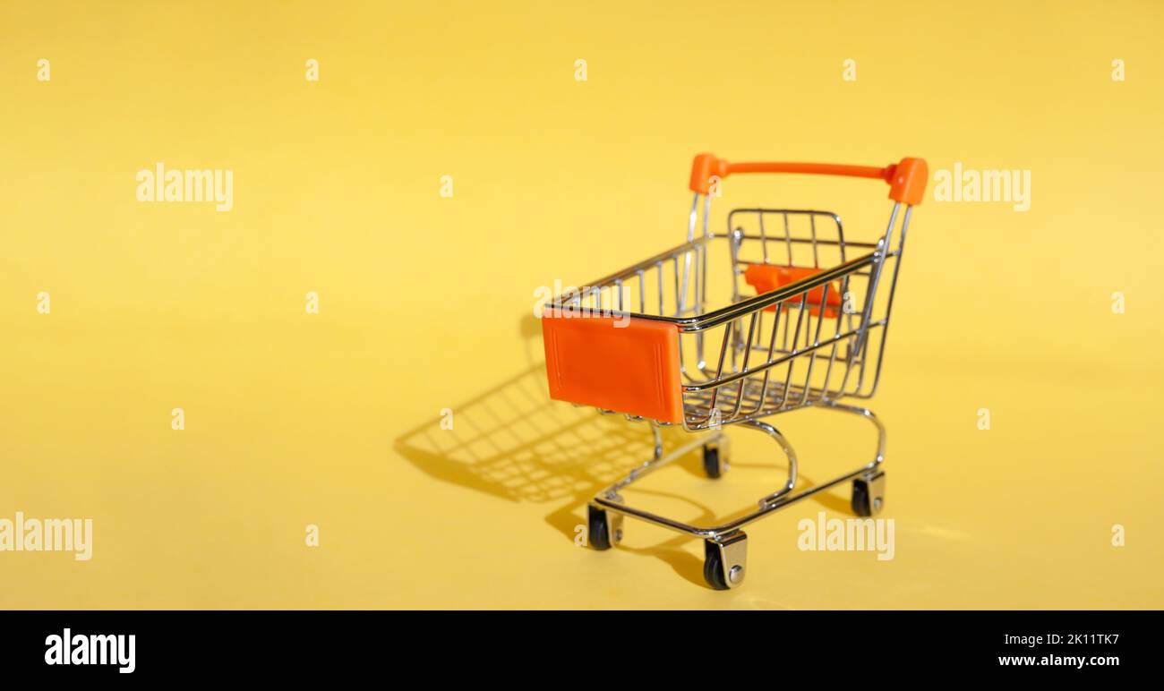 Small supermarket grocery push cart for shopping. Shopaholic. Buyer ...