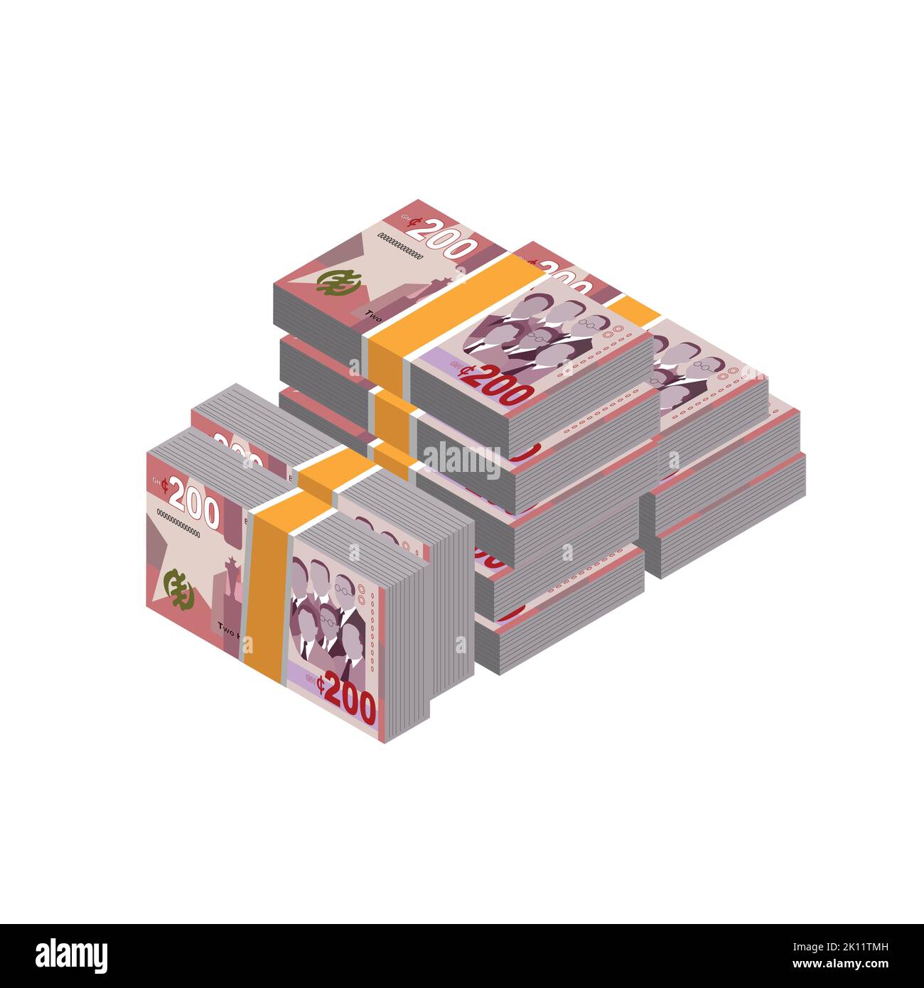 Vector illustration of stacks of Ghanaian cedi notes. editable and ...