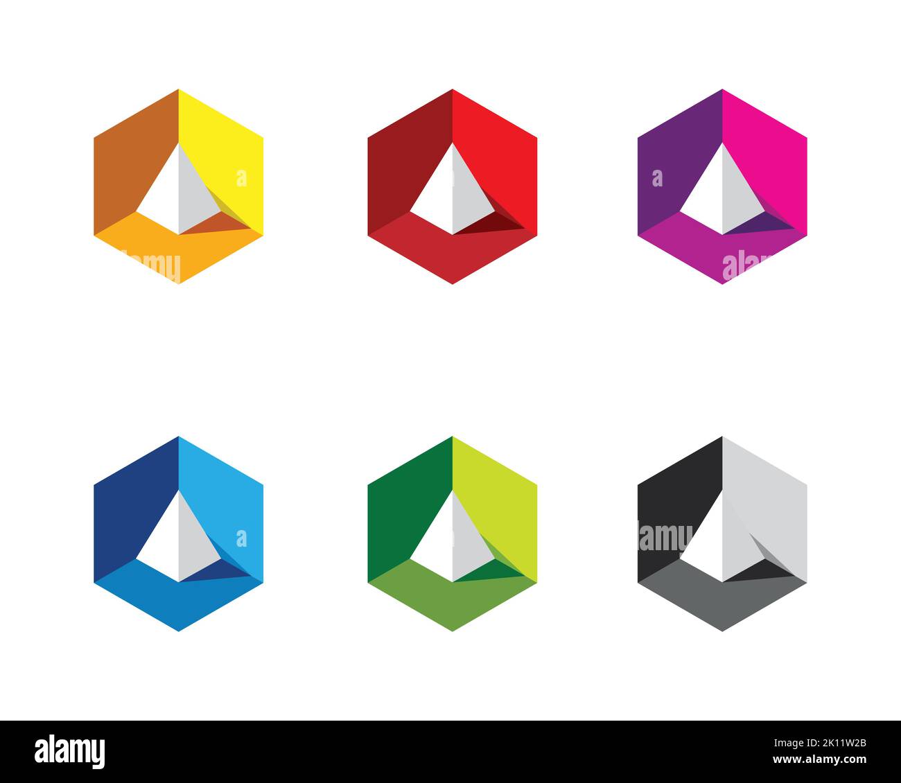 white 3D 3 Dimensional isomentric prism pyramid inside red hexagon box ...