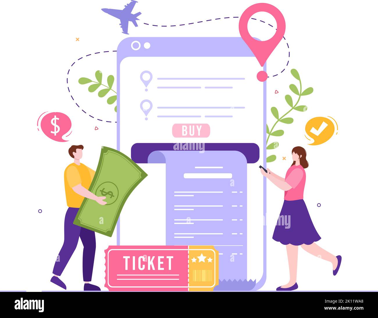 Ticket Travel Online Booking Service App on Smartphone Template Hand Drawn Cartoon Flat ...