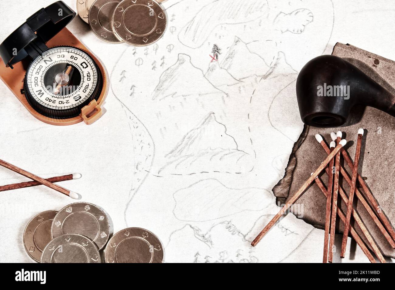 Pirates and sailors accessories, treasure map, smoking pipe, pirates ...