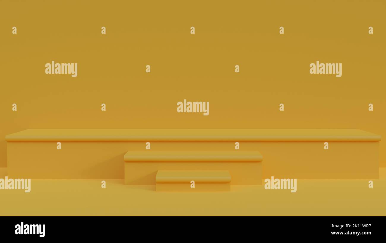 yellow grand stage for product presentation, 3d render podium for ...