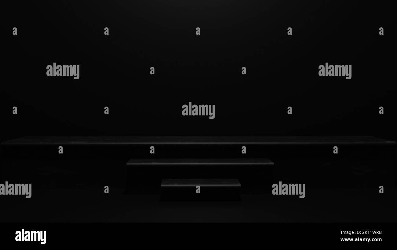 black grand stage for product showcase and presentation, 3d render ...