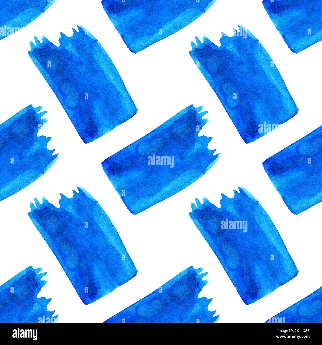 Watercolor illustration of a pattern of blue brush blots. Watercolor ...