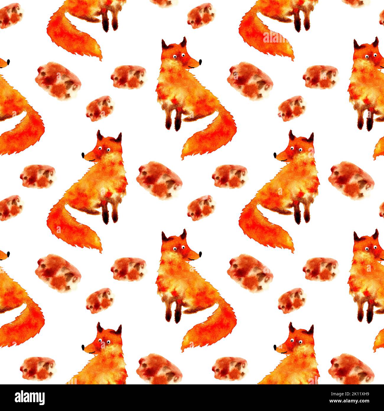 Watercolor illustration of an orange fox and a blot. watercolor stains ...