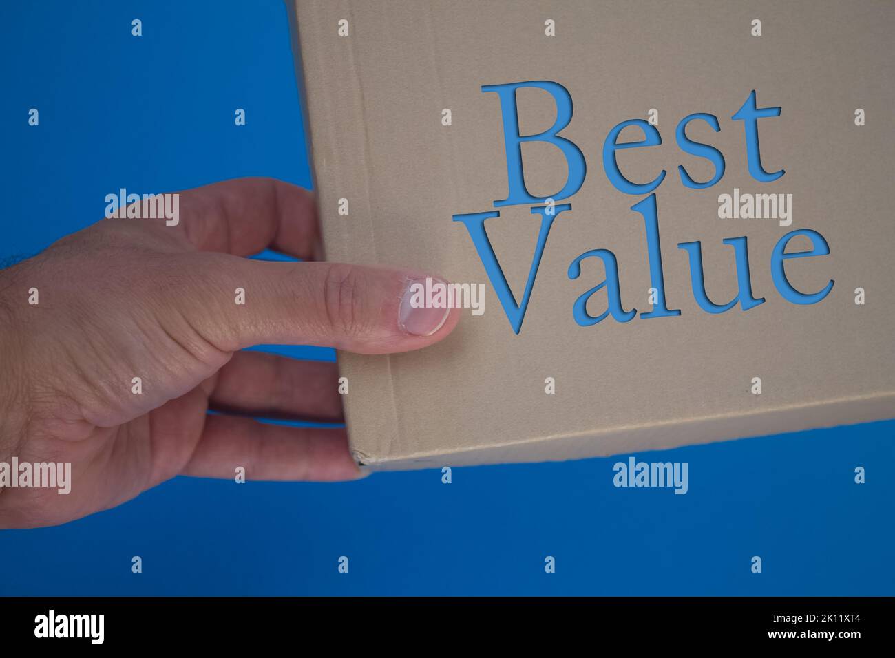 Best Value word with cardboard box. Brown folded card box Stock Photo ...