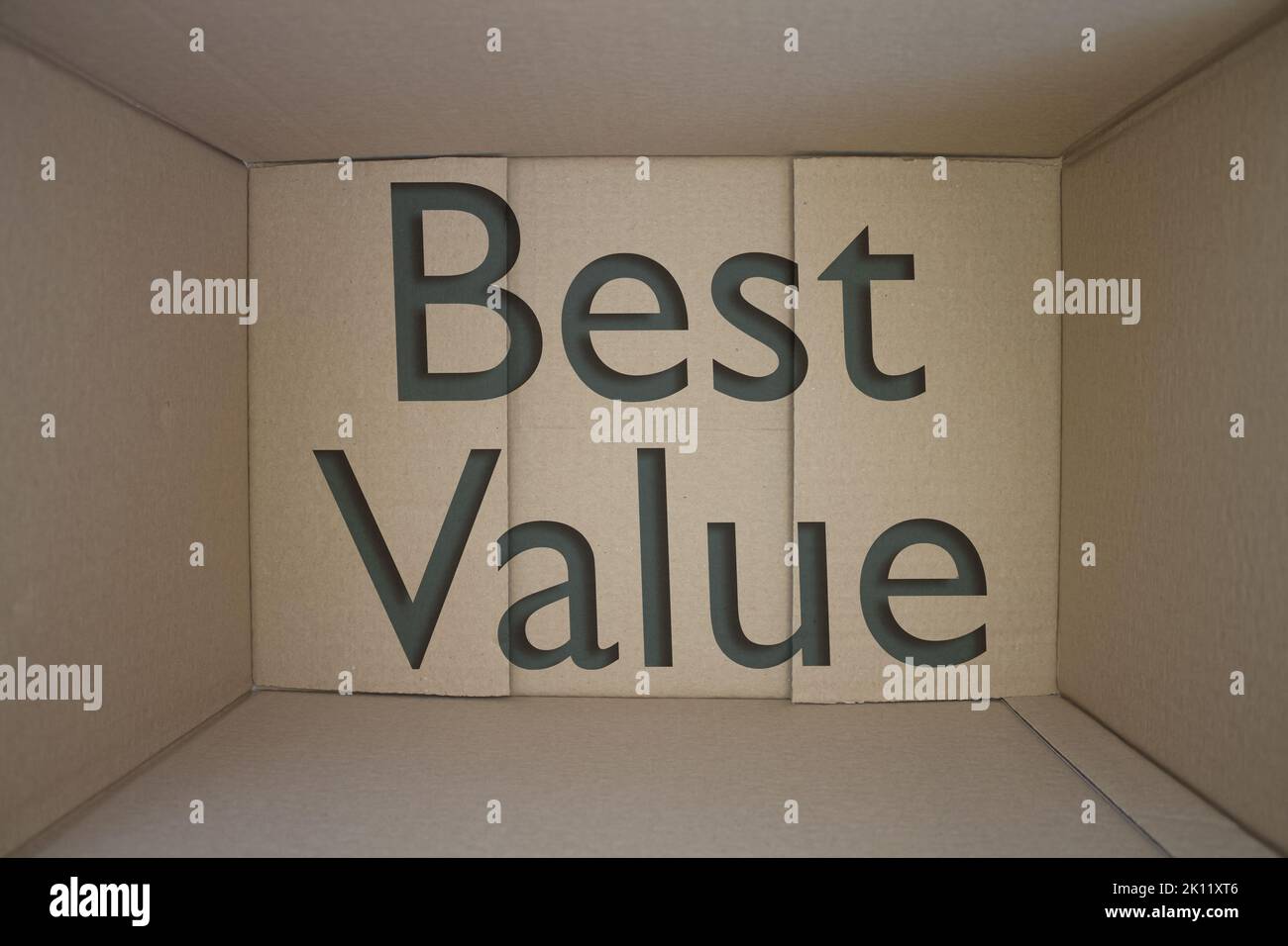 Best Value word with cardboard box. Brown folded card box Stock Photo ...