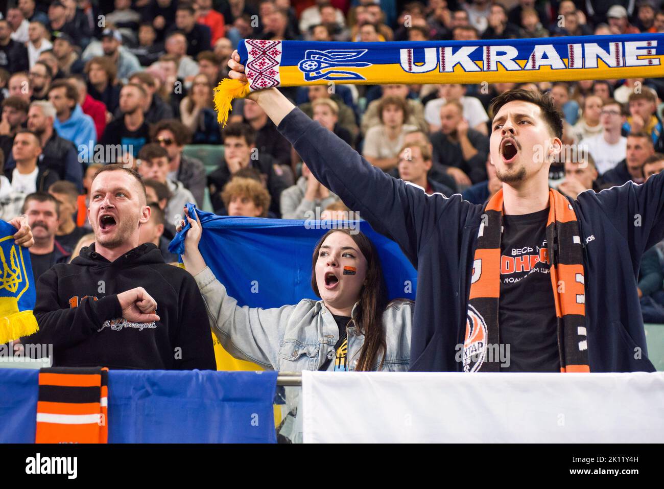 Warsaw, Poland. 14th Sep, 2022. Shakhtar fans seen cheering during the ...