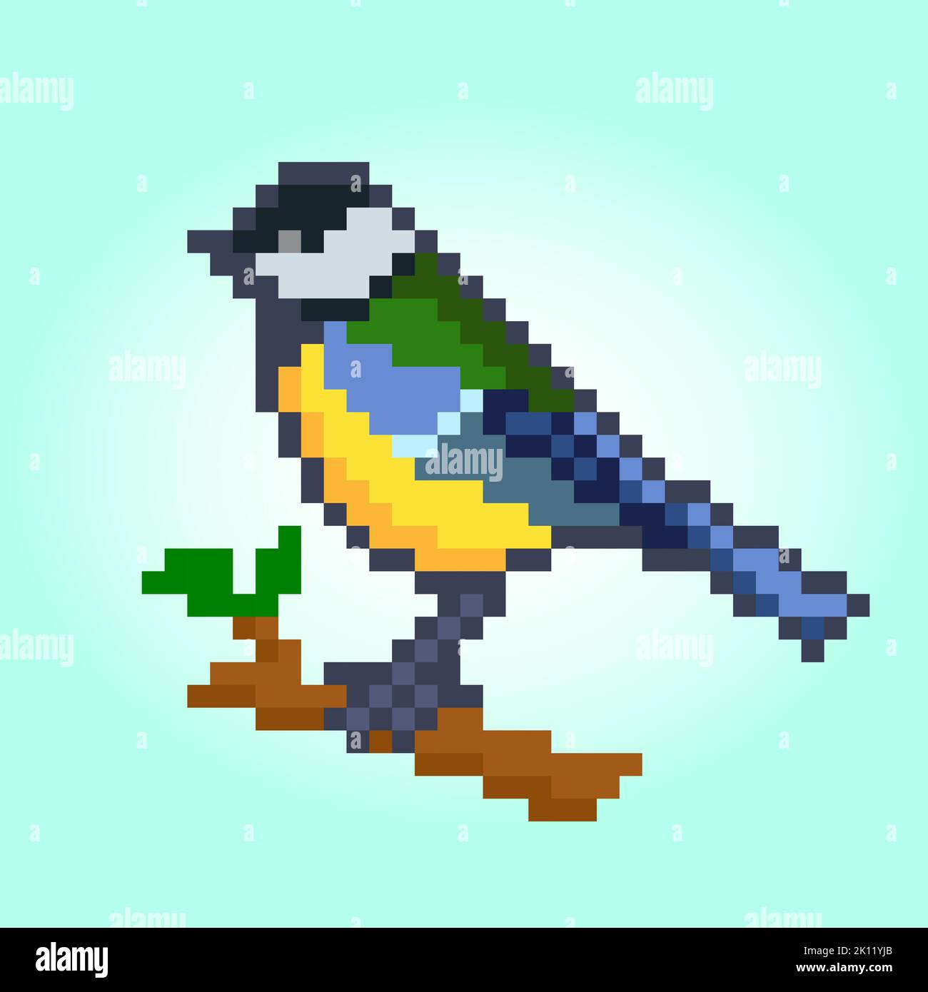 Pixel 8 bit blue tit bird. Animal game assets in vector illustration ...