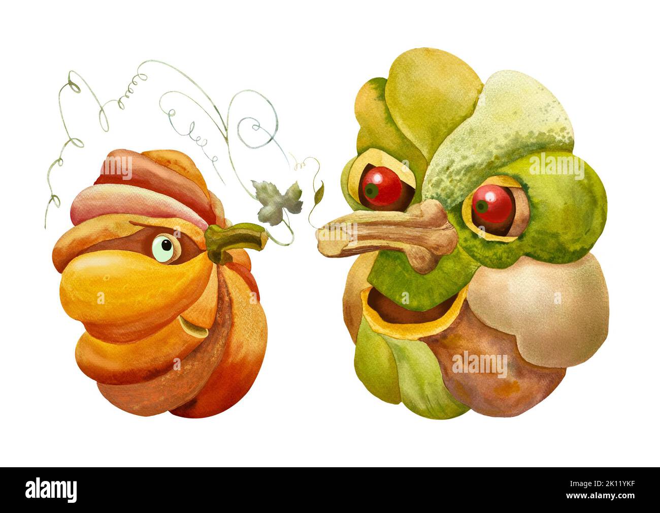 Illustration of two halloween pumpkins looking at each other isolated ...