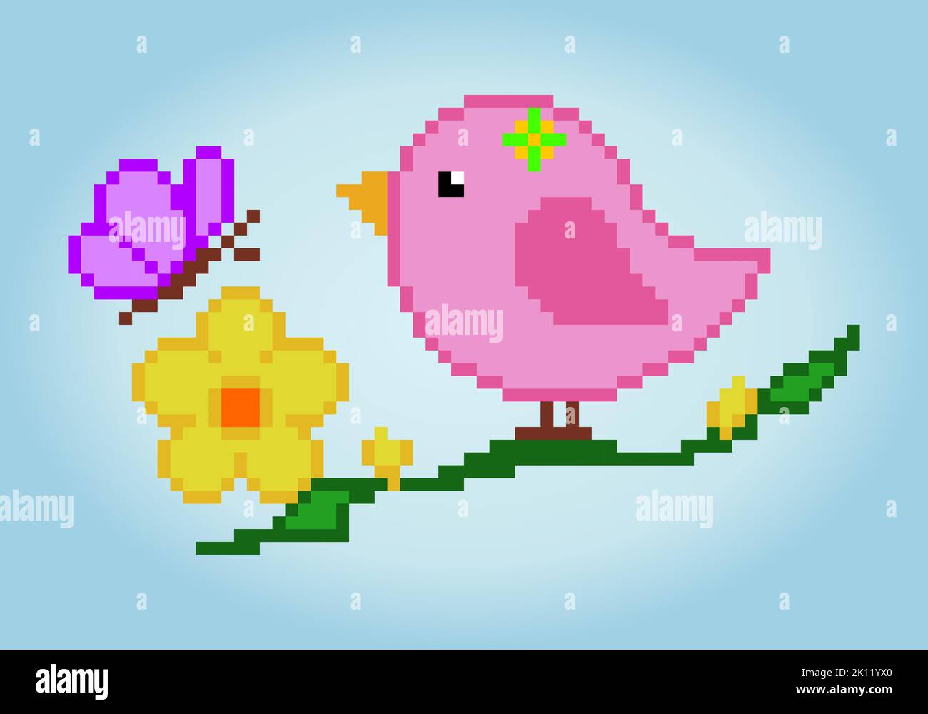 Pixel 8 bit bird on tree. Animal game assets in vector illustration Stock Vector Image & Art - Alamy