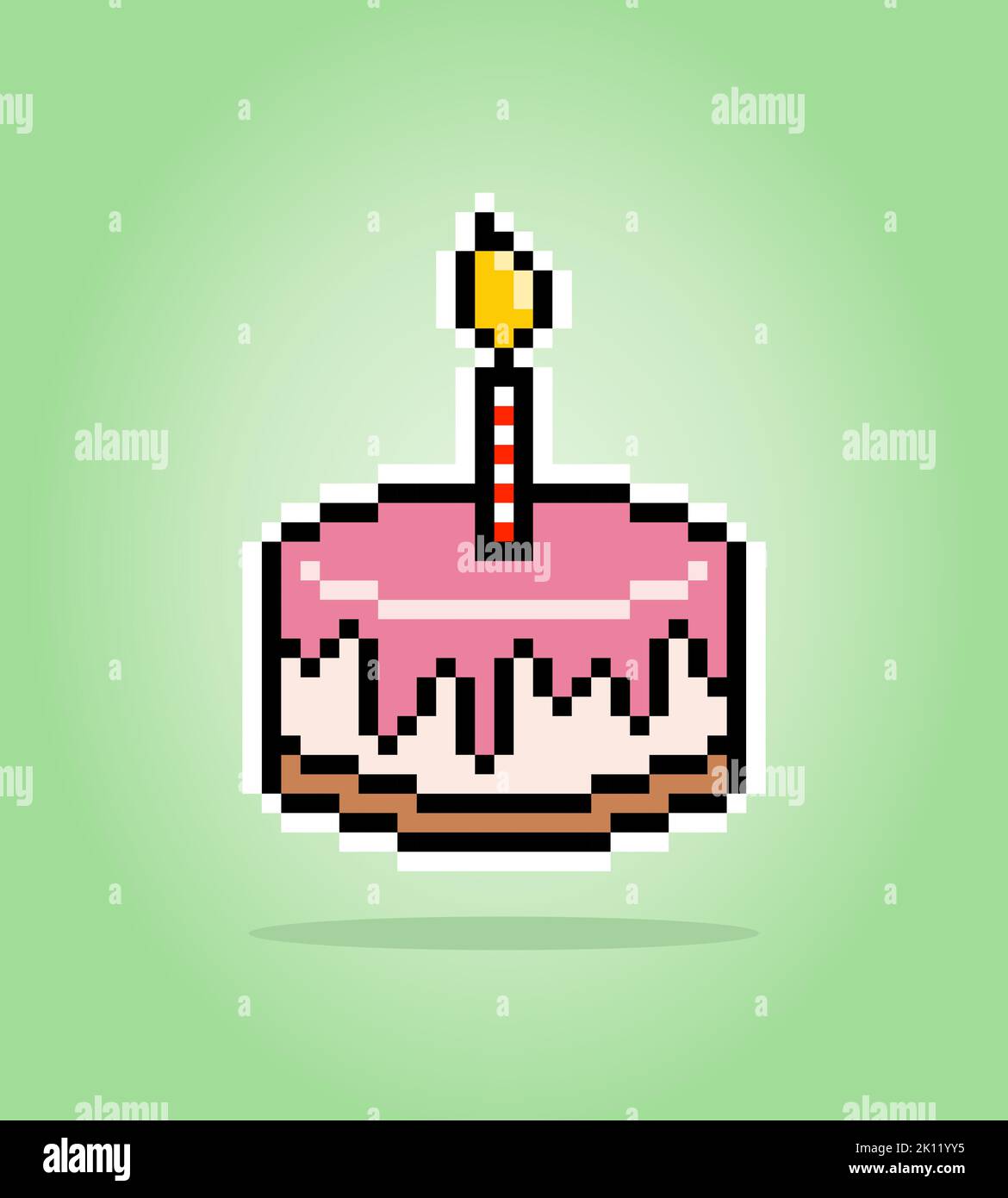 8 bit pixel birthday cake. food item for game assets in vector ...