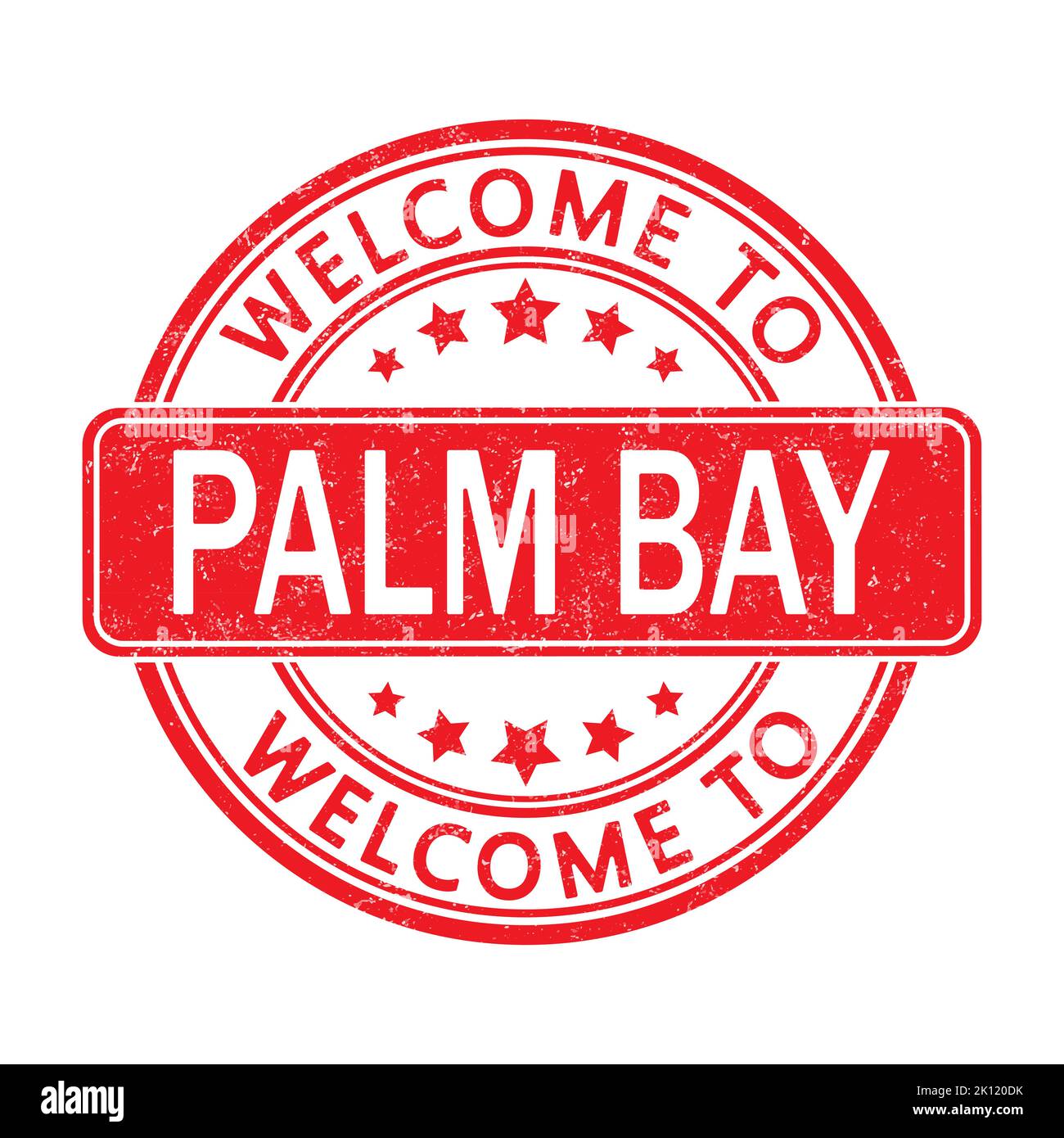 Welcome to PALM BAY. Impression of a round stamp with a scuff. Flat ...