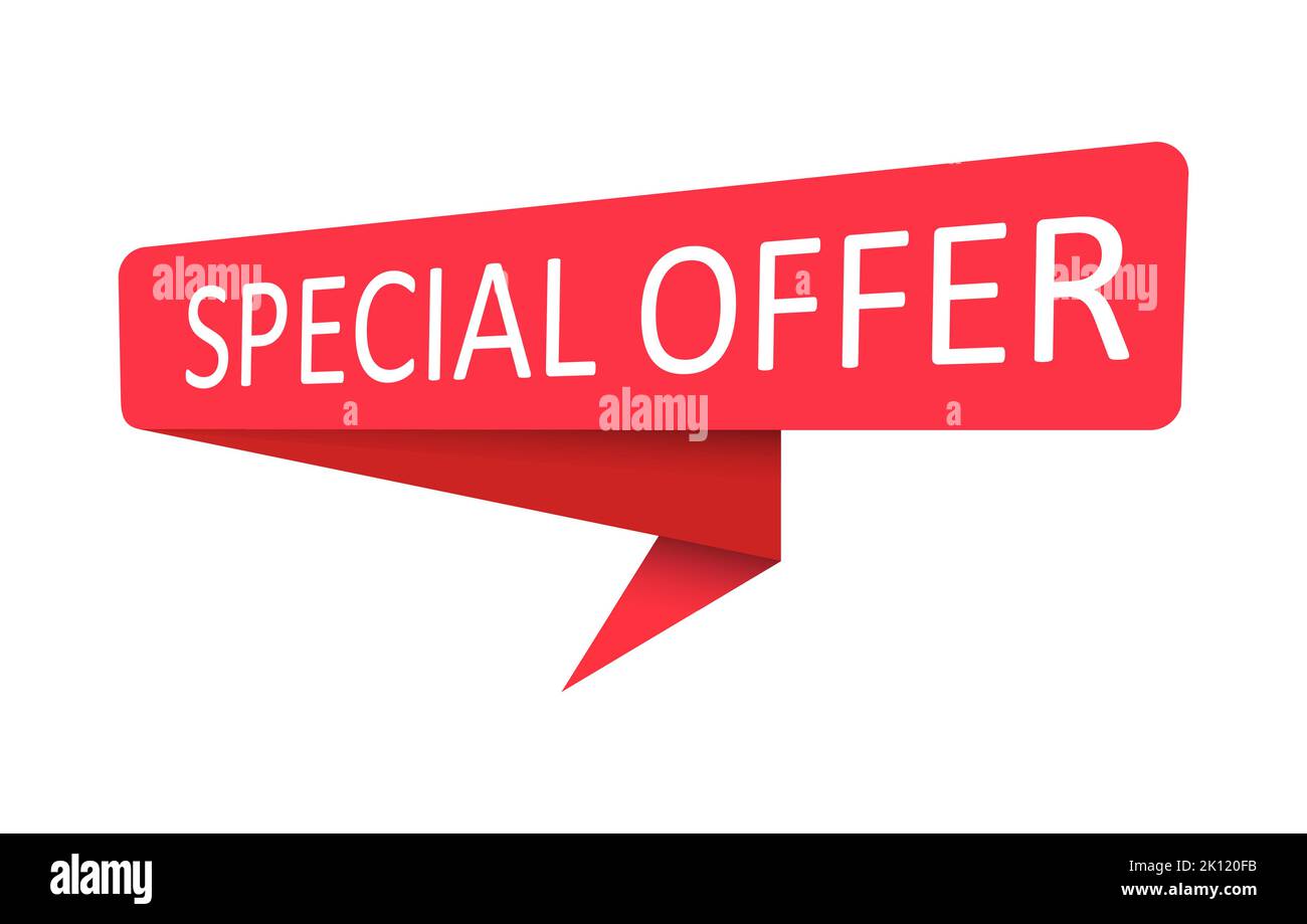 Special Offer. A red banner, pointer, sticker, label or speech bubble ...