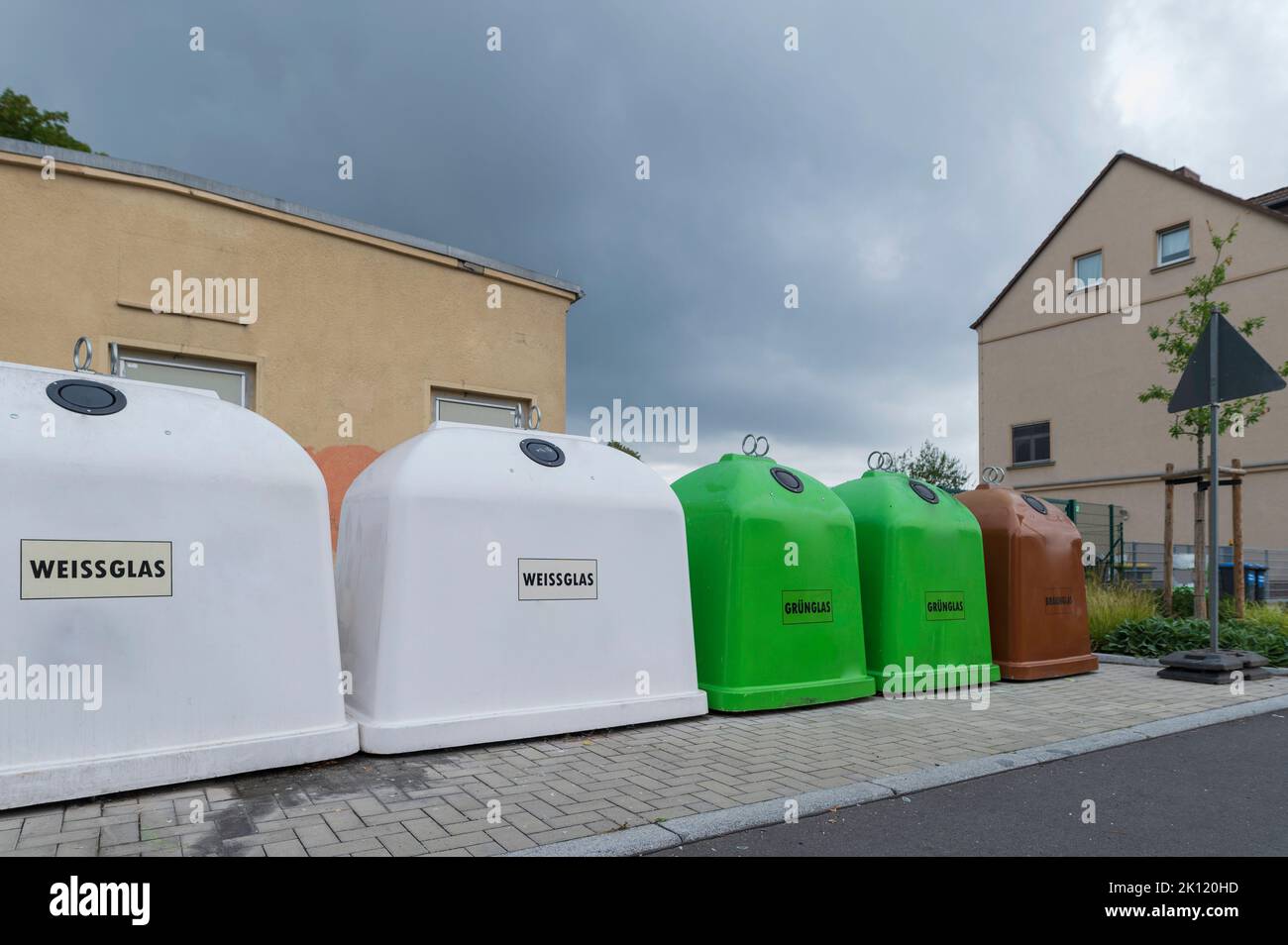 Containers for waste separation by color with the German labels , white ...