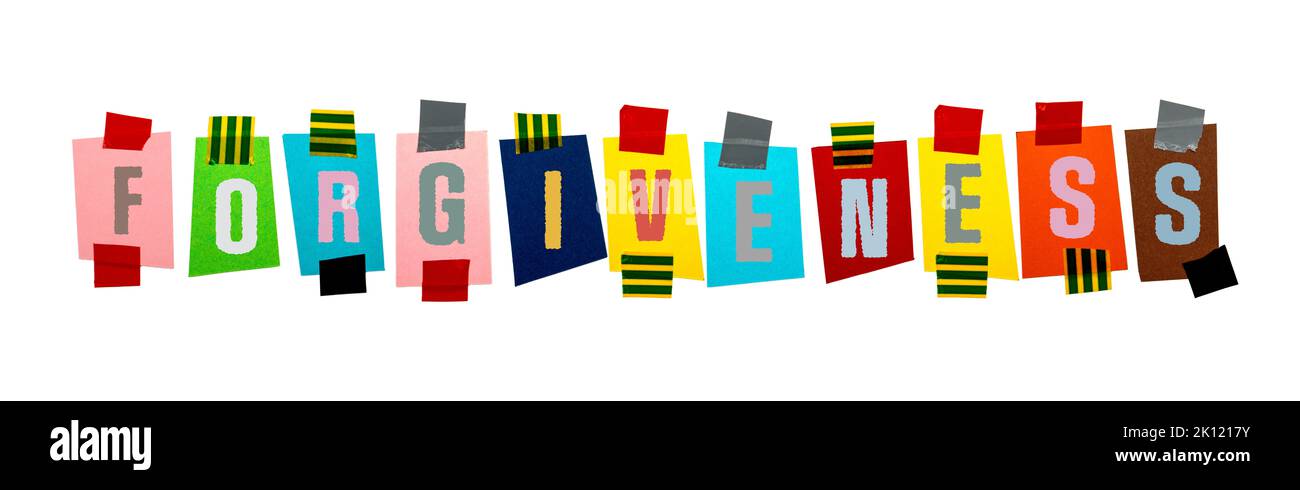 Forgiveness. Colorful pages with letters and text. horizontal banner ...