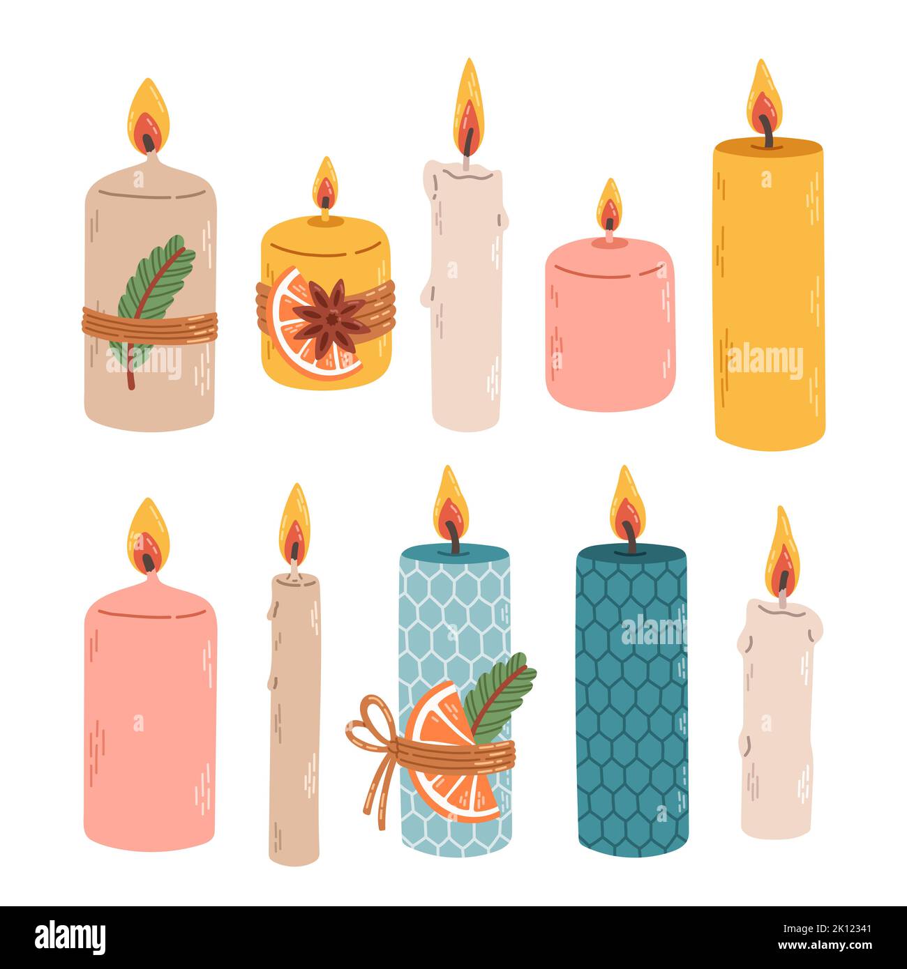 Christmas candles set flat design winter vector Stock Vector Image ...