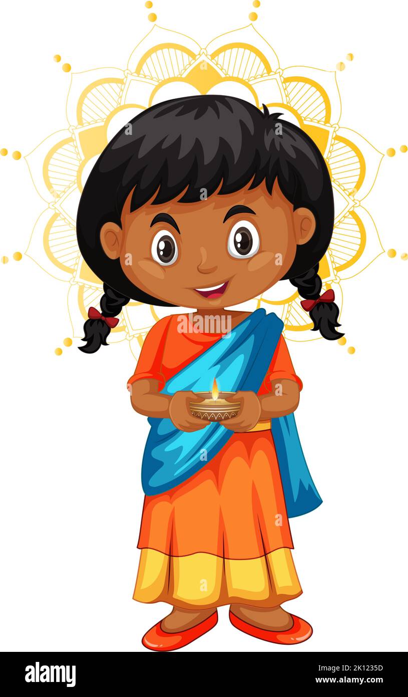 Cute Indian girl cartoon character illustration Stock Vector Image ...
