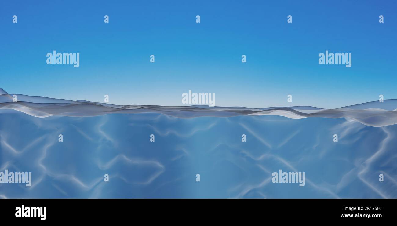Sea underwater space and sky background. Water surface, ocean under ...