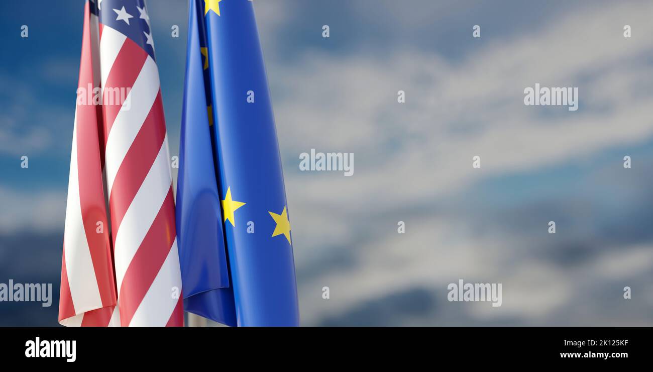 EU and USA relationship. United States America and European Union flags ...