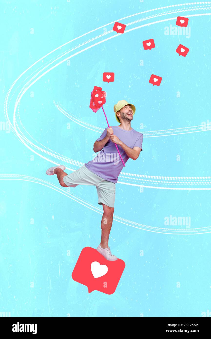 Photo cartoon comics sketch picture of happy smiling guy catching ...