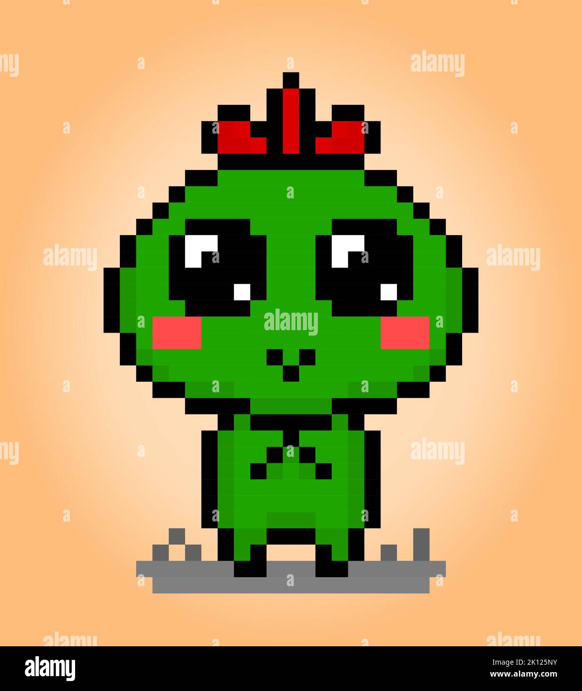 8 bits pixel alien cute. Green Creature for asset games or cross stitch ...