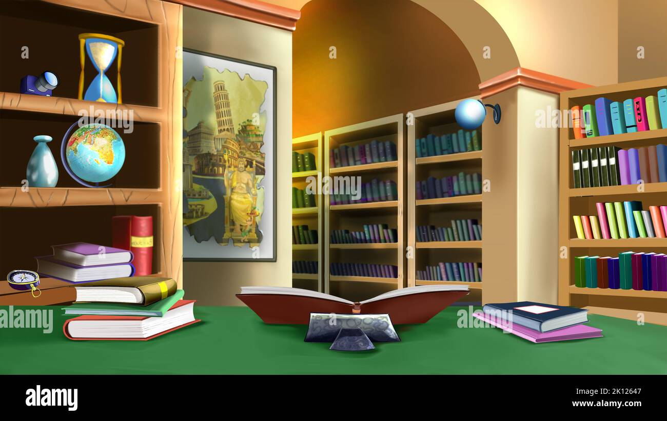 Home library interior in a private house. Digital Painting Background ...