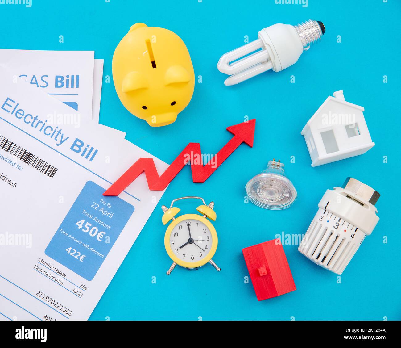 Living cost increase, economic crisis flat lay. Shopping cart utilities ...