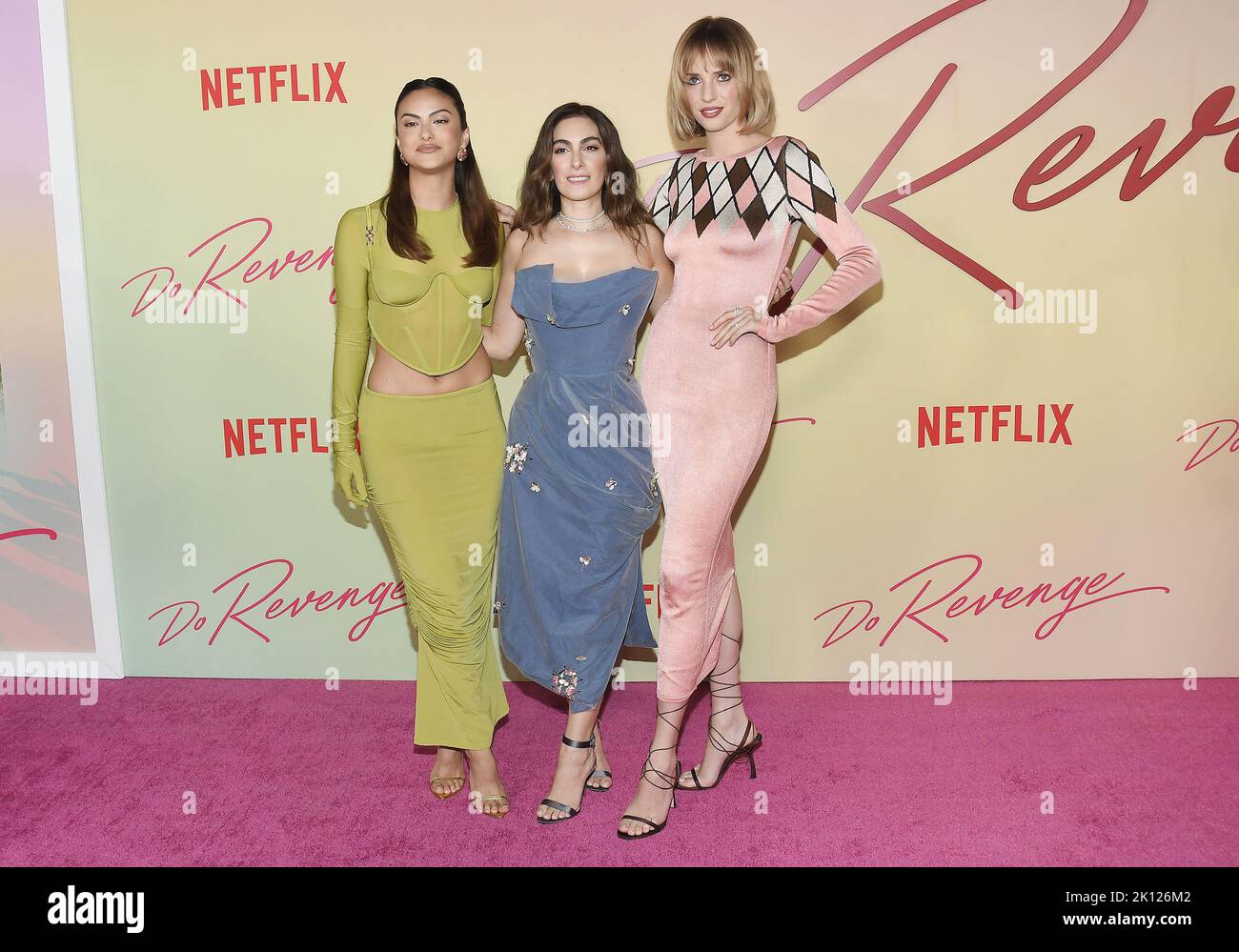 (L-R) Camila Mendes, Jennifer Kaytin Robinson and Maya Hawke at Netflix ...