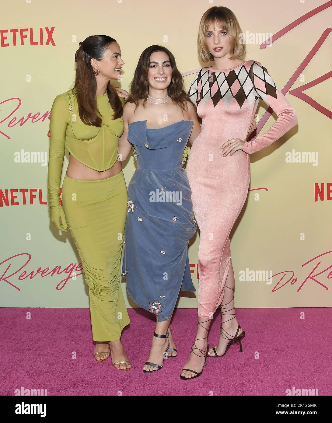 (L-R) Camila Mendes, Jennifer Kaytin Robinson and Maya Hawke at Netflix ...