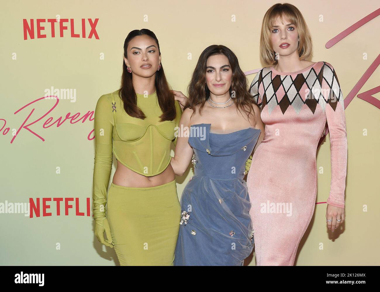 (L-R) Camila Mendes, Jennifer Kaytin Robinson and Maya Hawke at Netflix ...