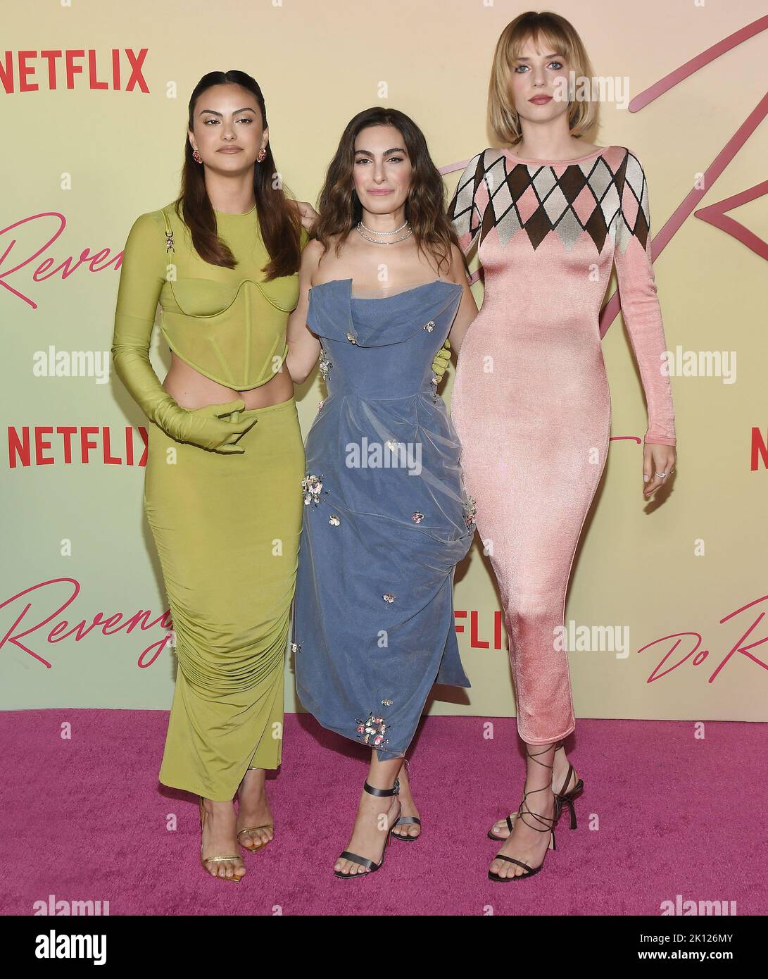 (L-R) Camila Mendes, Jennifer Kaytin Robinson and Maya Hawke at Netflix ...