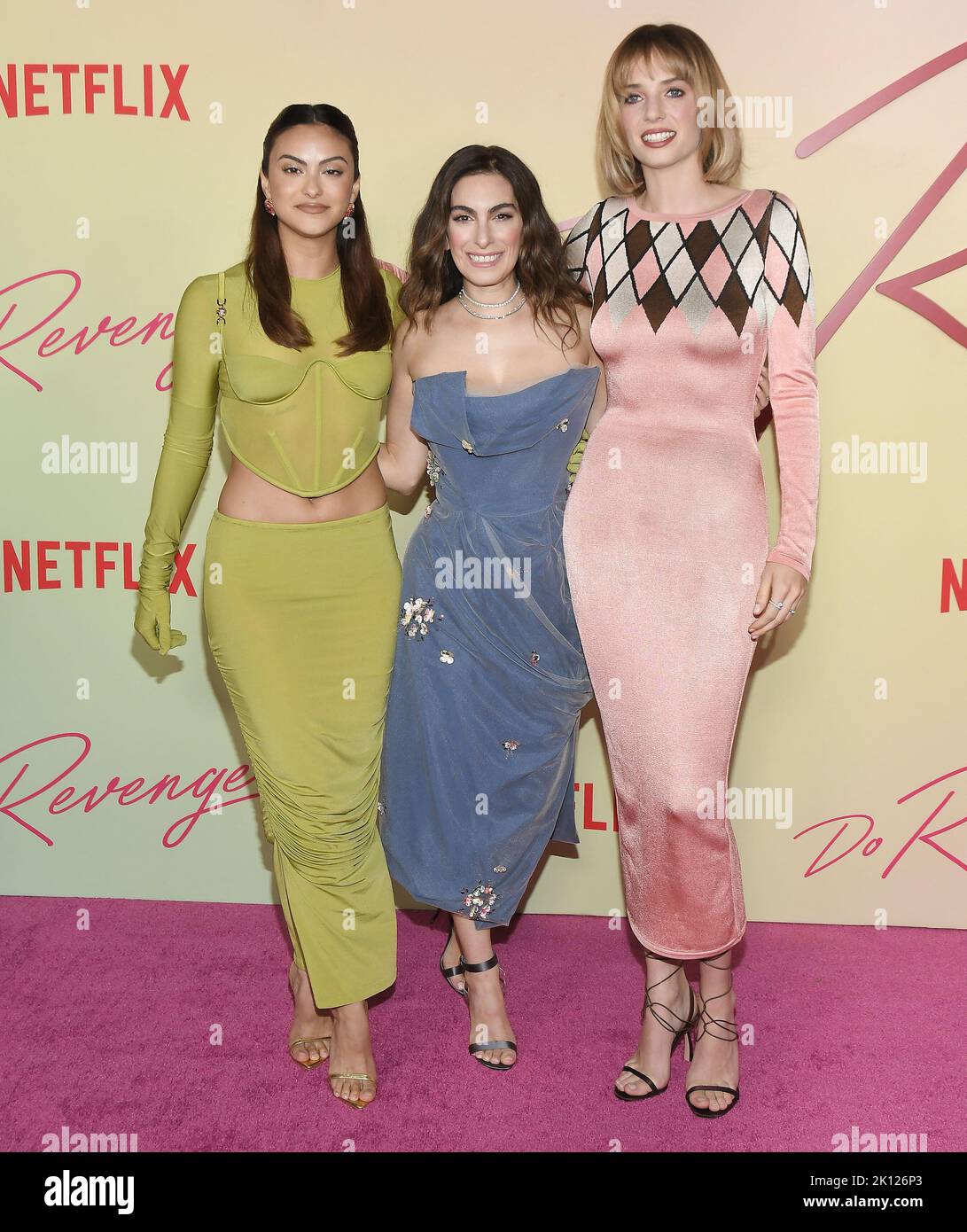 (L-R) Camila Mendes, Jennifer Kaytin Robinson and Maya Hawke at Netflix ...